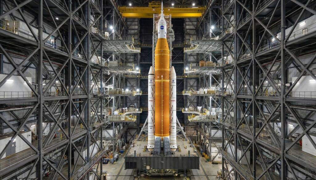 Artemis II: The colossal SLS rocket moves toward the launch pad. The ...